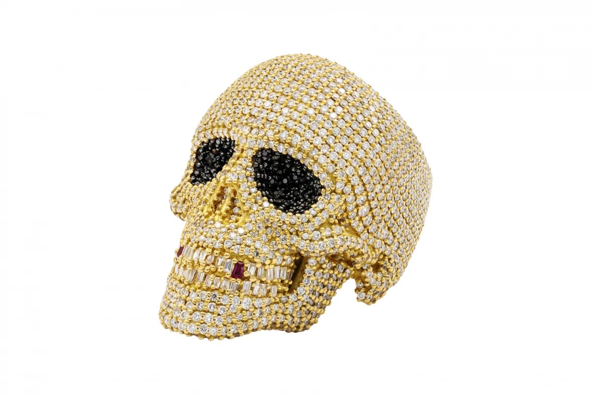 18ct Yellow Gold Custom Made Skull Ring 8.65ct - Out of stock