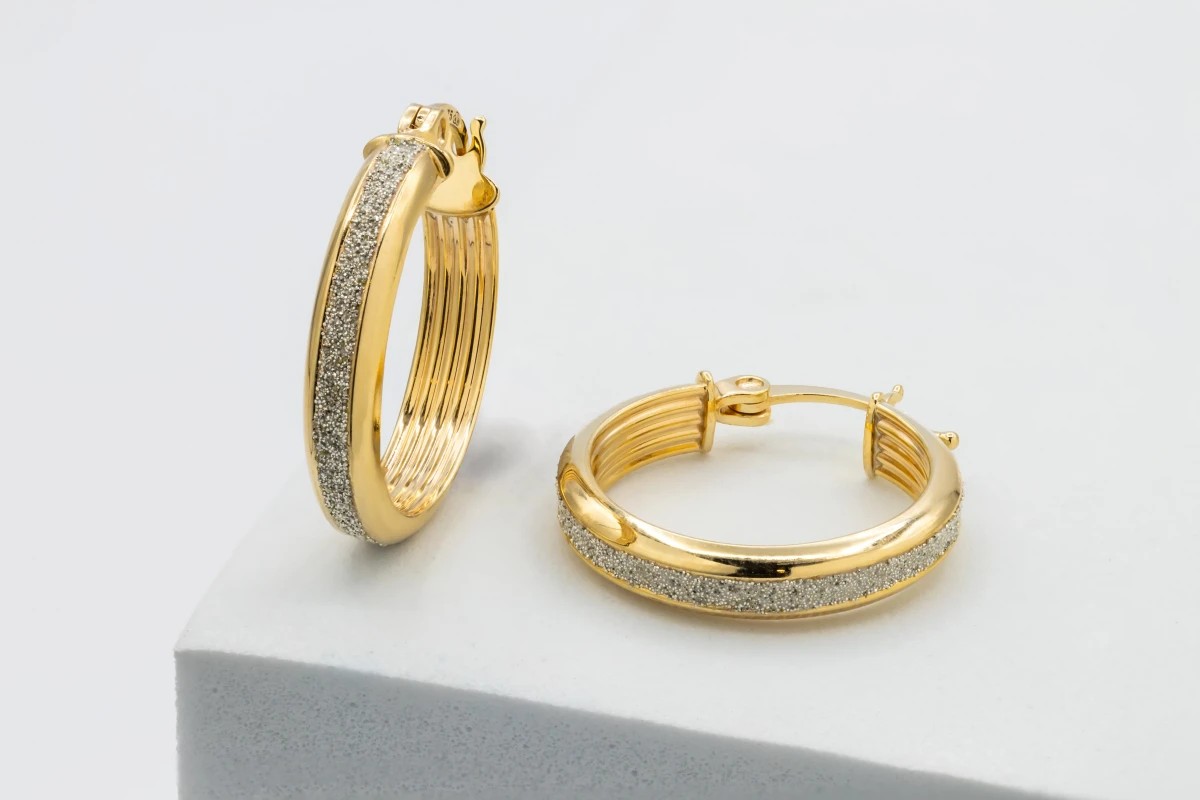 9ct Yellow Gold Hoop Earrings With White Gold Frosting 1.5g - Out of stock