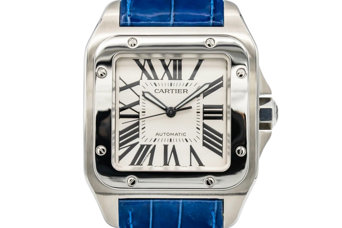 Cartier Santos 100XL 41mm Stainless Steel Blue Leather W20073X8/2656 ...