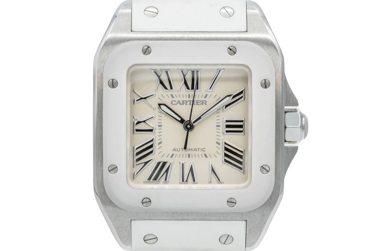 Cartier Santos 100 33mm White Rubber W20129U2 Circa 2010 - Out of stock