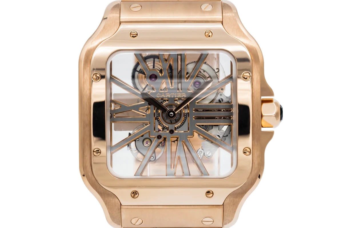 Cartier Santos De Cartier 'Skeleton' 40mm 18ct Rose Gold Bracelet ...