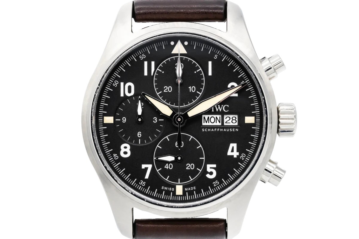 IWC Pilot Spitfire Chronograph 41mm Stainless Steel Brown Leather ...