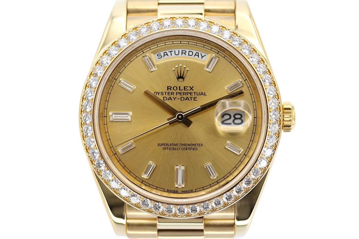 Rolex Day-Date 40 Factory Baguette Diamond Set Dial and Bezel 228348RBR ...