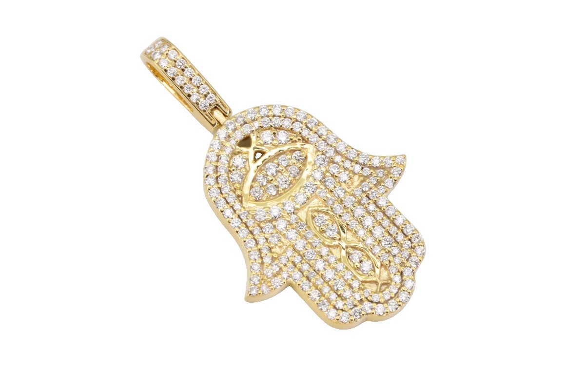 9ct Yellow Gold Diamond Hamsa Hand Pendant - Out of stock