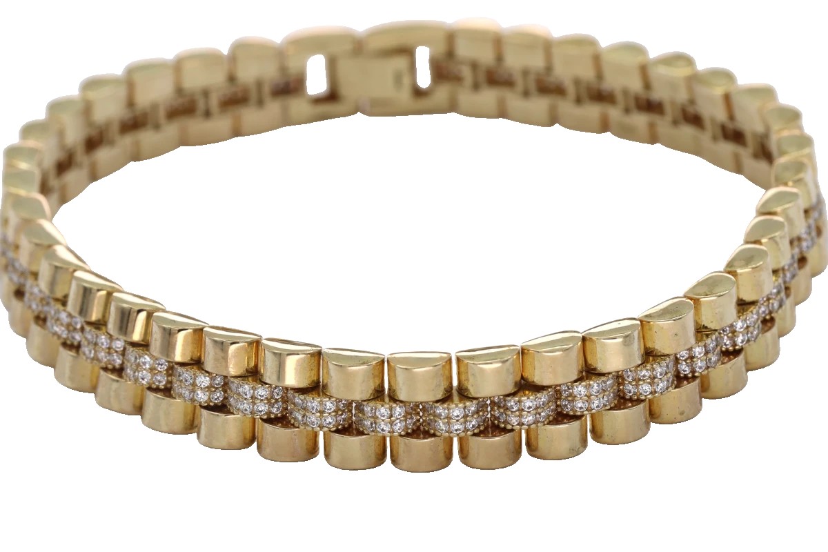 9ct Yellow Gold Cubic Zirconia Presidential Bracelet - Out of stock