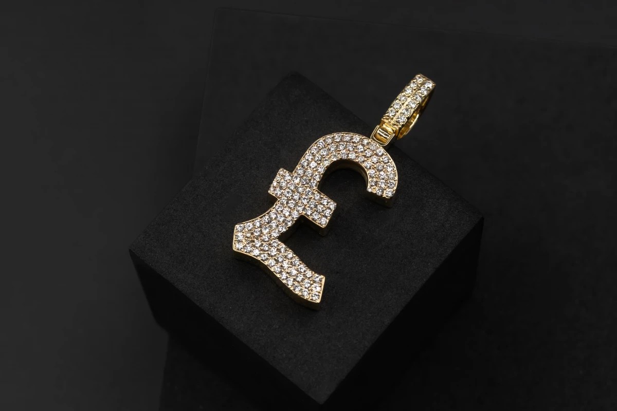 14ct Yellow Gold Diamond Pound Sign Pendant 4ct